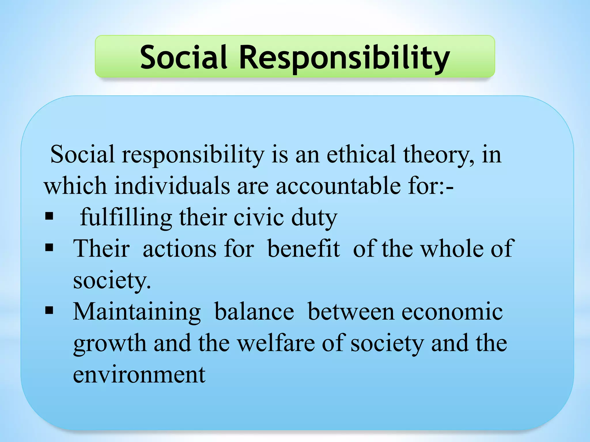 Environmental Ethics and social responsibility / Ethics and social ...