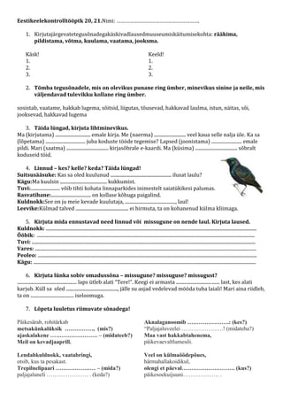 Eesti keele kontrolltöö ptk 20 | DOCX