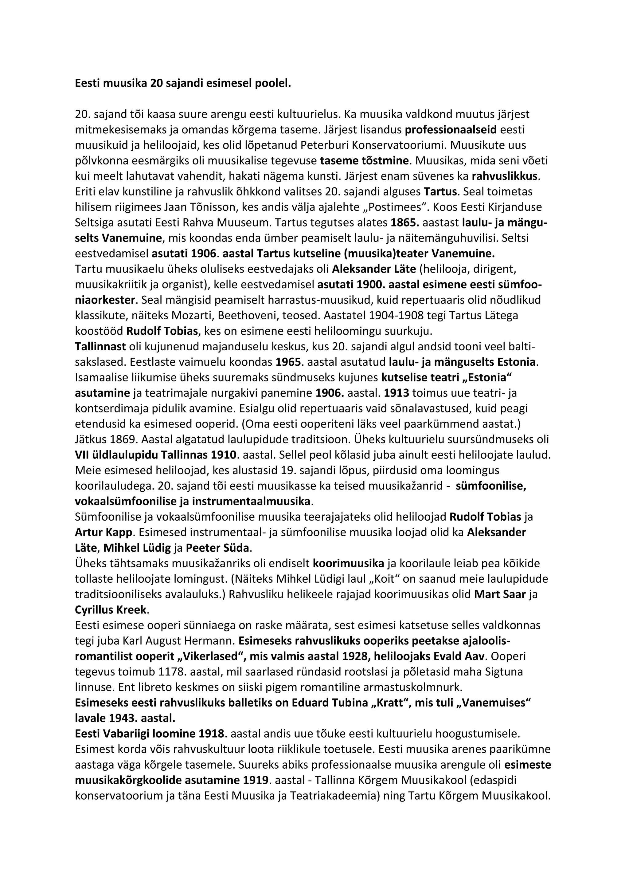 Eesti muusika 20 sajandi esimesel poolel | PDF