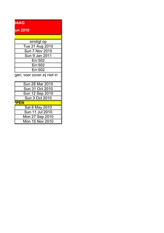 Eeuwigdurende kalender | XLS