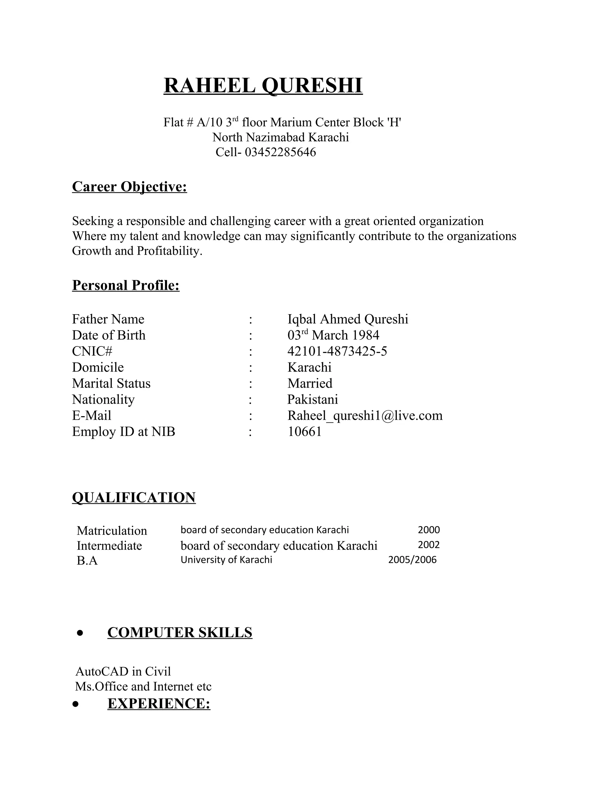 Resume of Raheel Qureshi (New) | PDF