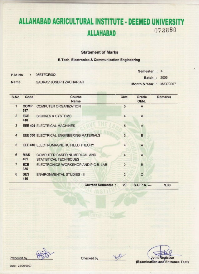 Semester 4 grade-sheet (B. Tech.) | PDF