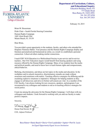 FAU letter for Brian Bosserman HUMAN RIGHTS | PDF