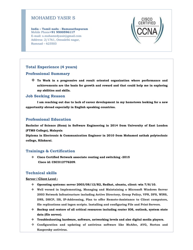 Resume & Ceritificate mohamed yasir | PDF | Internet | Computing