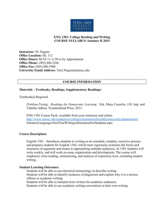 summer 2 syllabus for 1301 | PDF