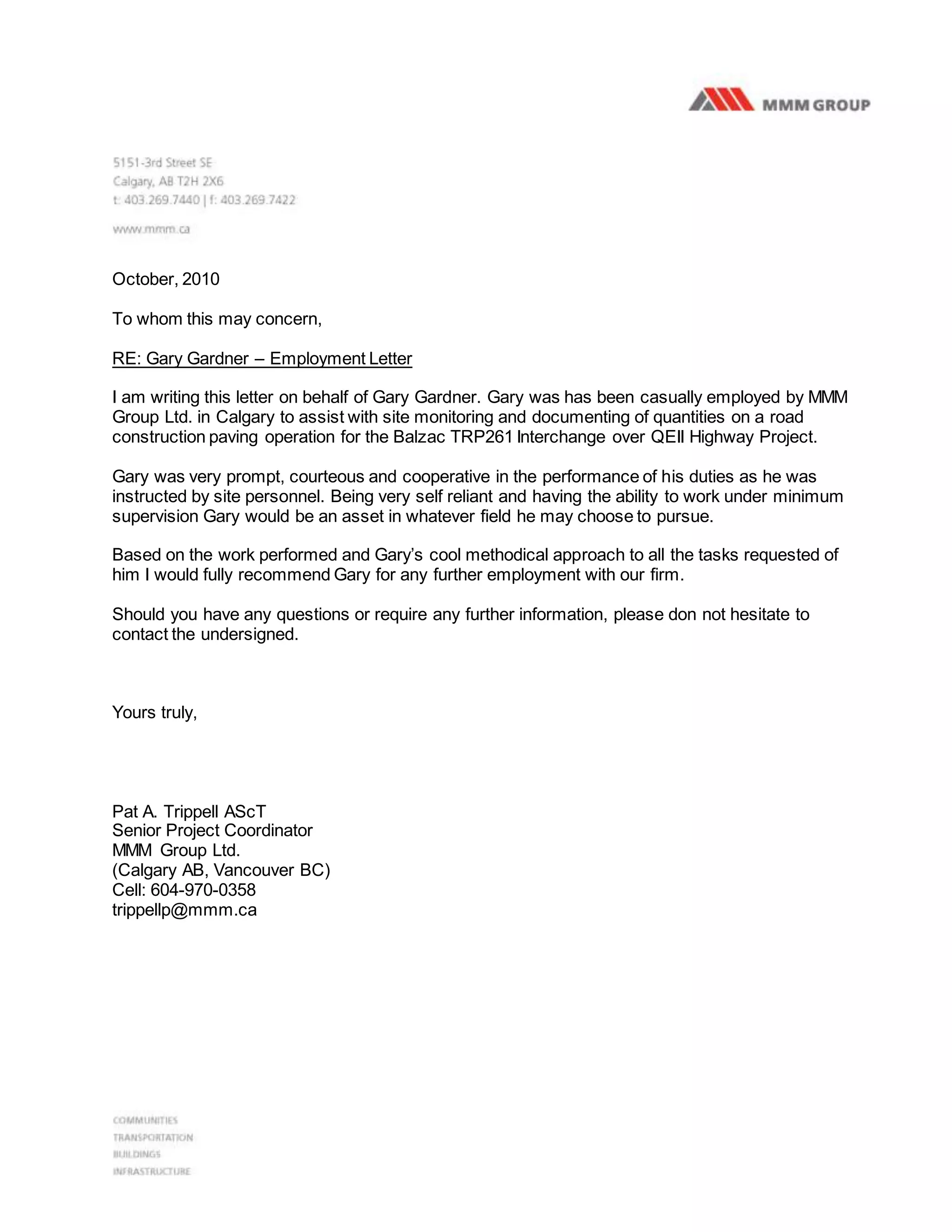 MMM Group Reference Letter | PDF