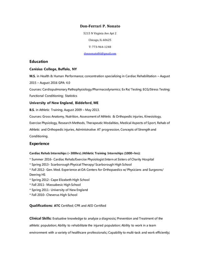 Don Nonato MS, ATC Resume | PDF