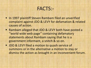 JURISDICTION BASED ON LOCATION OF A WEB SERVER | PPT