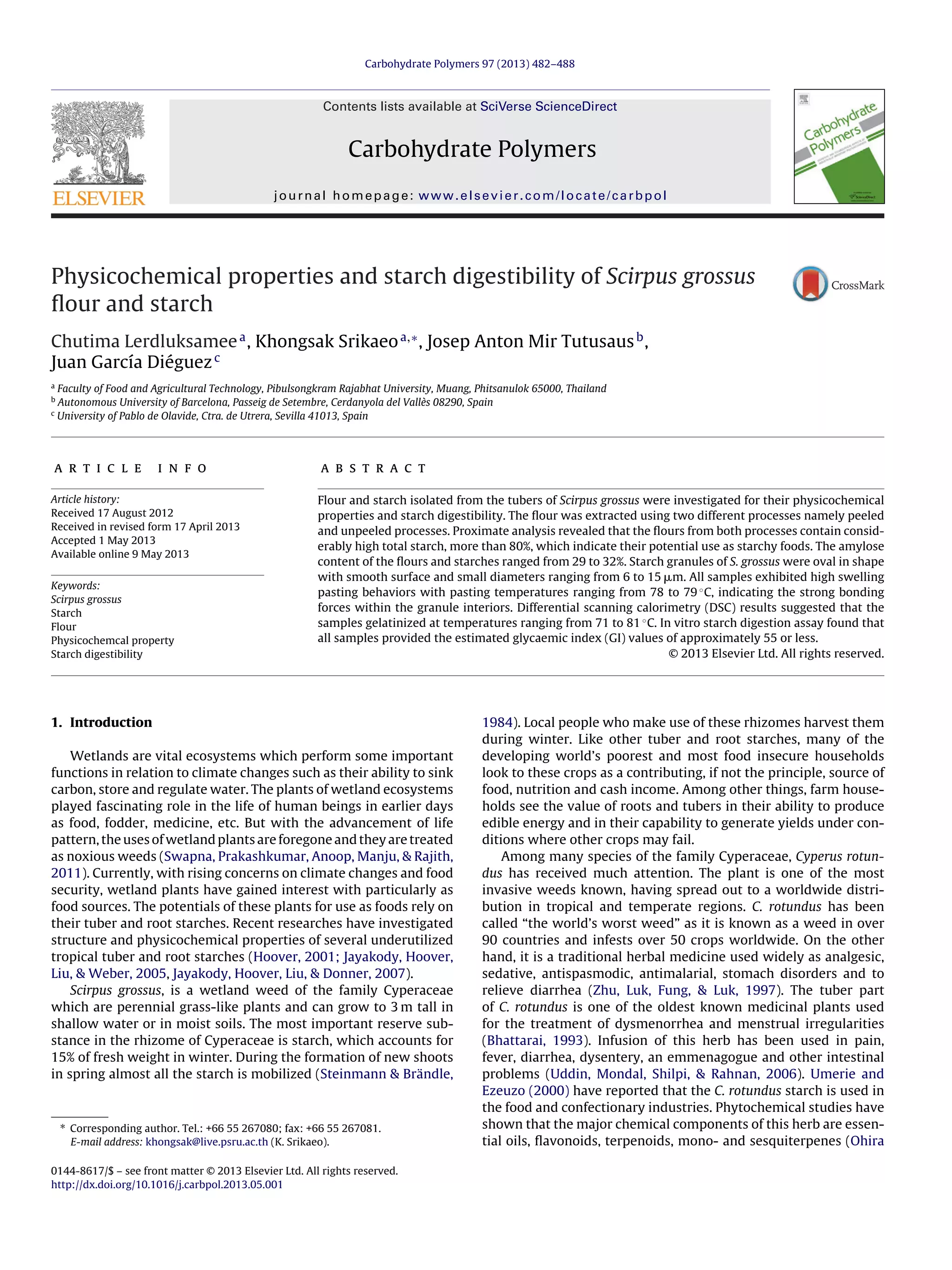 Lerdluksamee et al. - 2013 - Physicochemical properties and starch digestibility of Scirpus ...