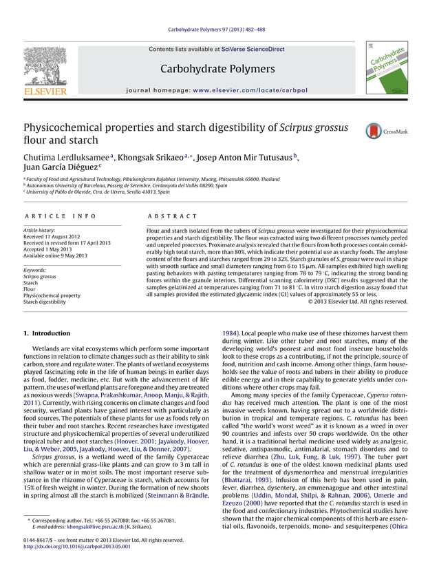 Lerdluksamee et al. - 2013 - Physicochemical properties and starch digestibility of Scirpus ...