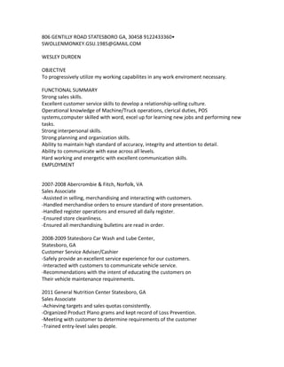 Wesley Durden Resume New. | PDF