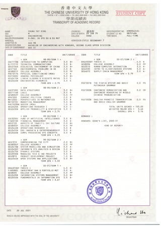 Charles Chung University Transcript | PDF