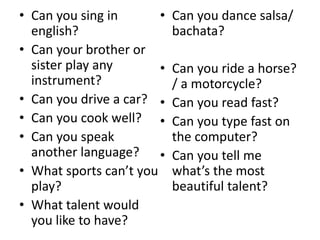 Talents and abilities- MODAL VERB CAN | PPTX