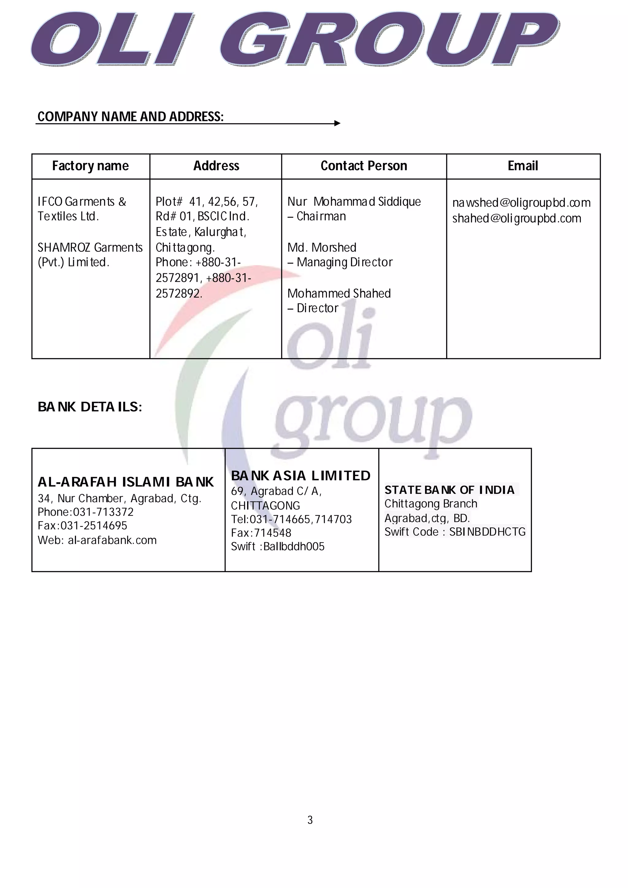 Factory Profile for oli group | PDF