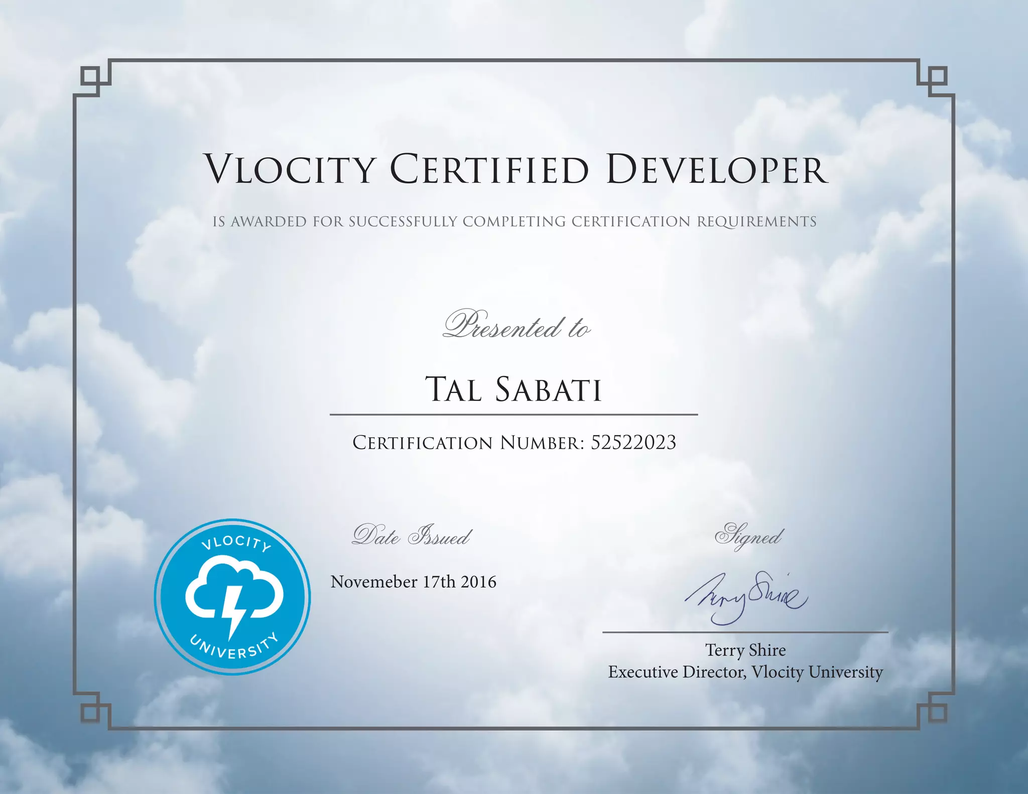 Vlocity Certified Developer Certificates - Tal Sabati | PPT