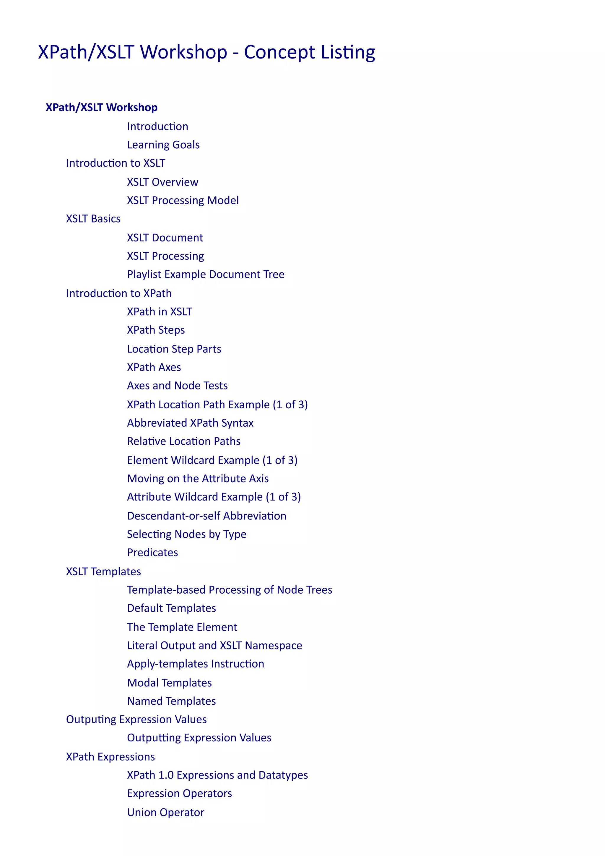 XPath XSLT Workshop - Concept Listing | PDF