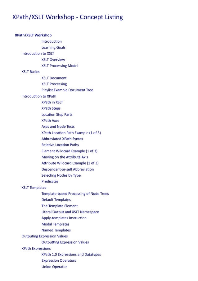 XPath XSLT Workshop - Concept Listing | PDF