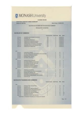 Academic Transcript-Monash University | PDF