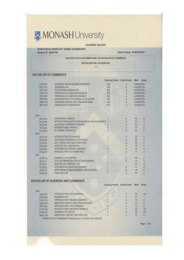 Academic Transcript-Monash University