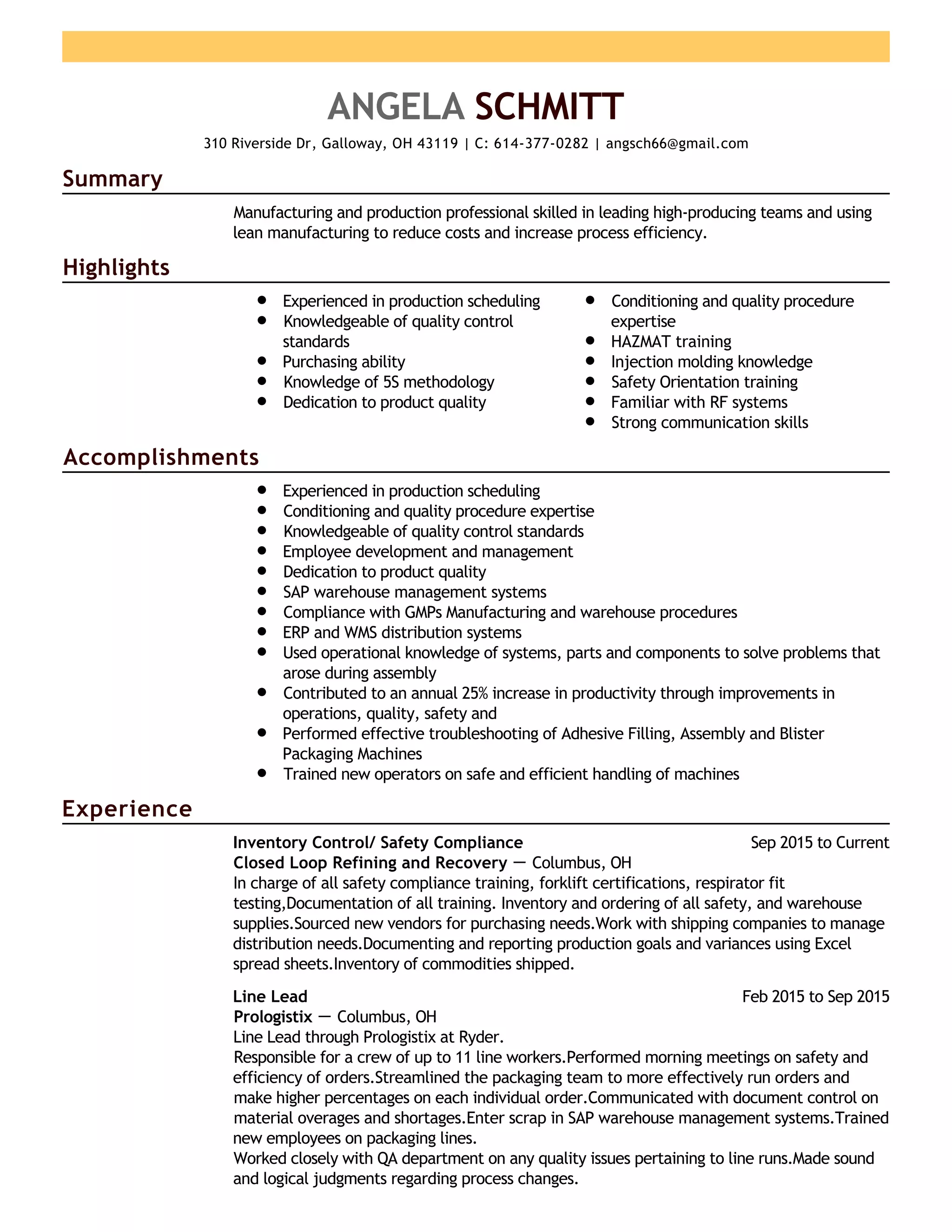 Angela Schmitt Resume | PDF
