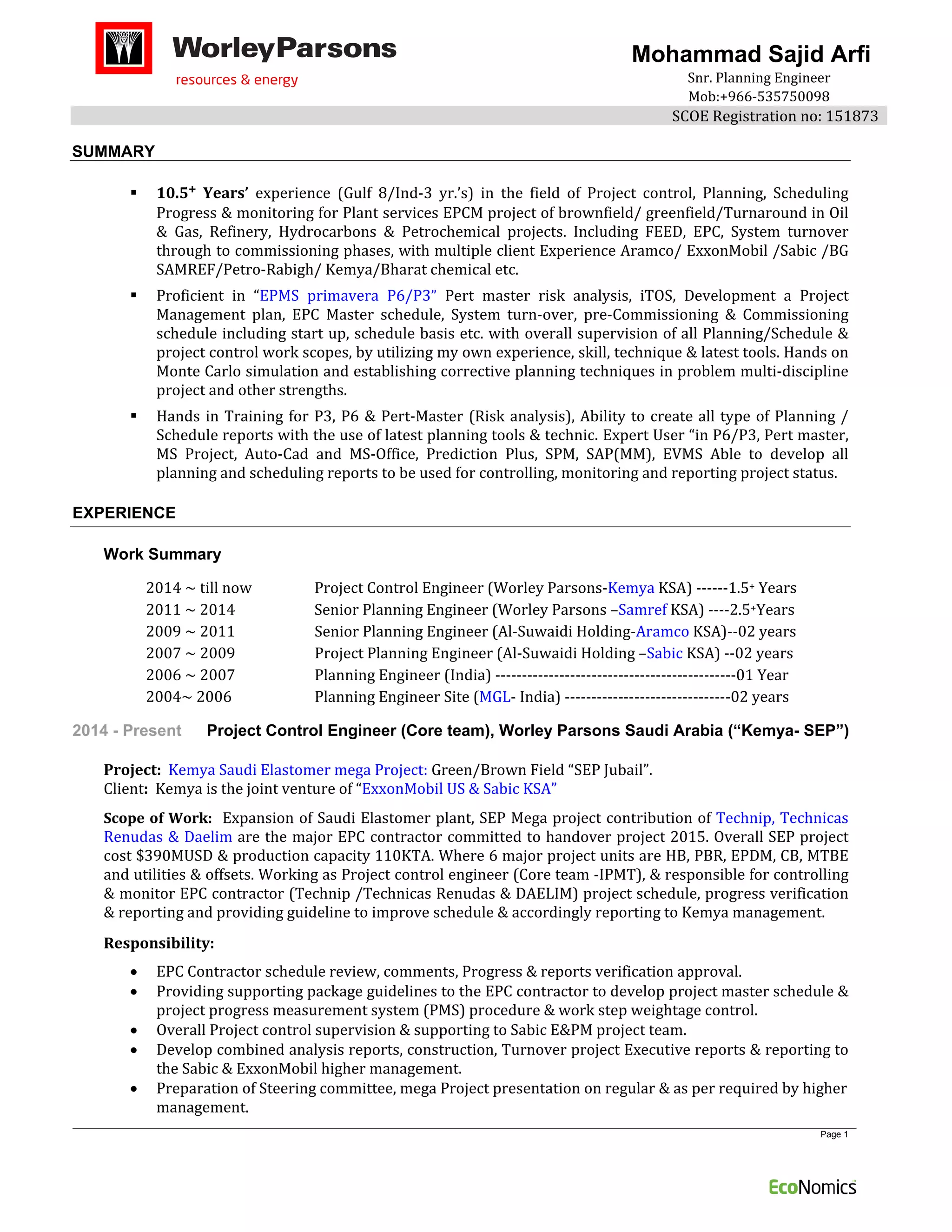 Snr. Planning Engineer -WP- Kemya Sabic | PDF