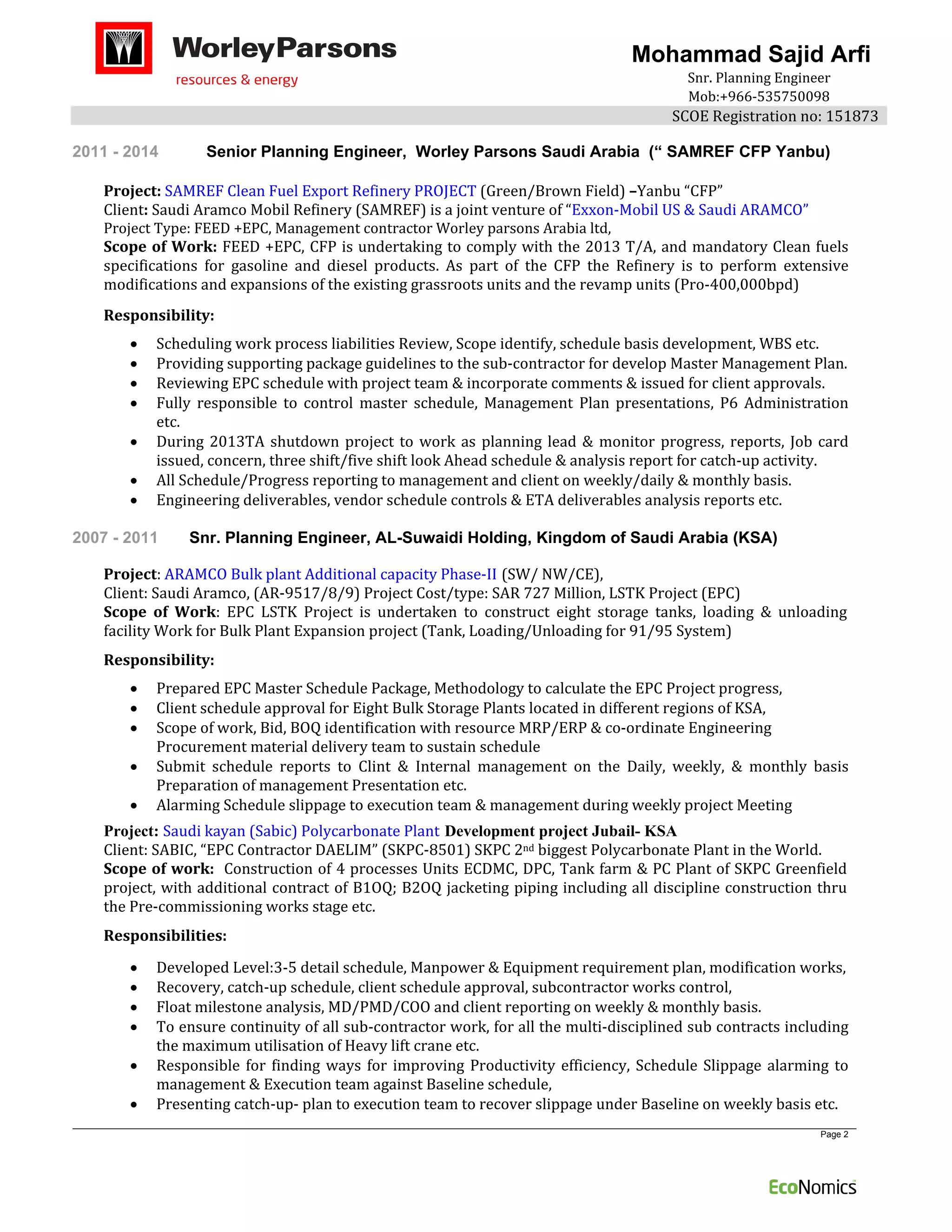 Snr. Planning Engineer -WP- Kemya Sabic | PDF