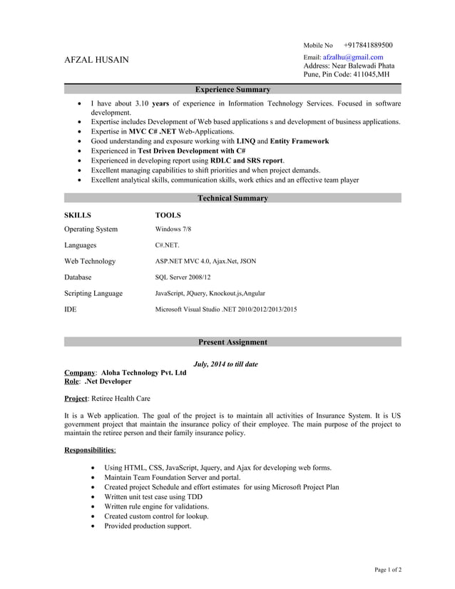Afzal_Husain_Resume | DOC | Web Development | Internet