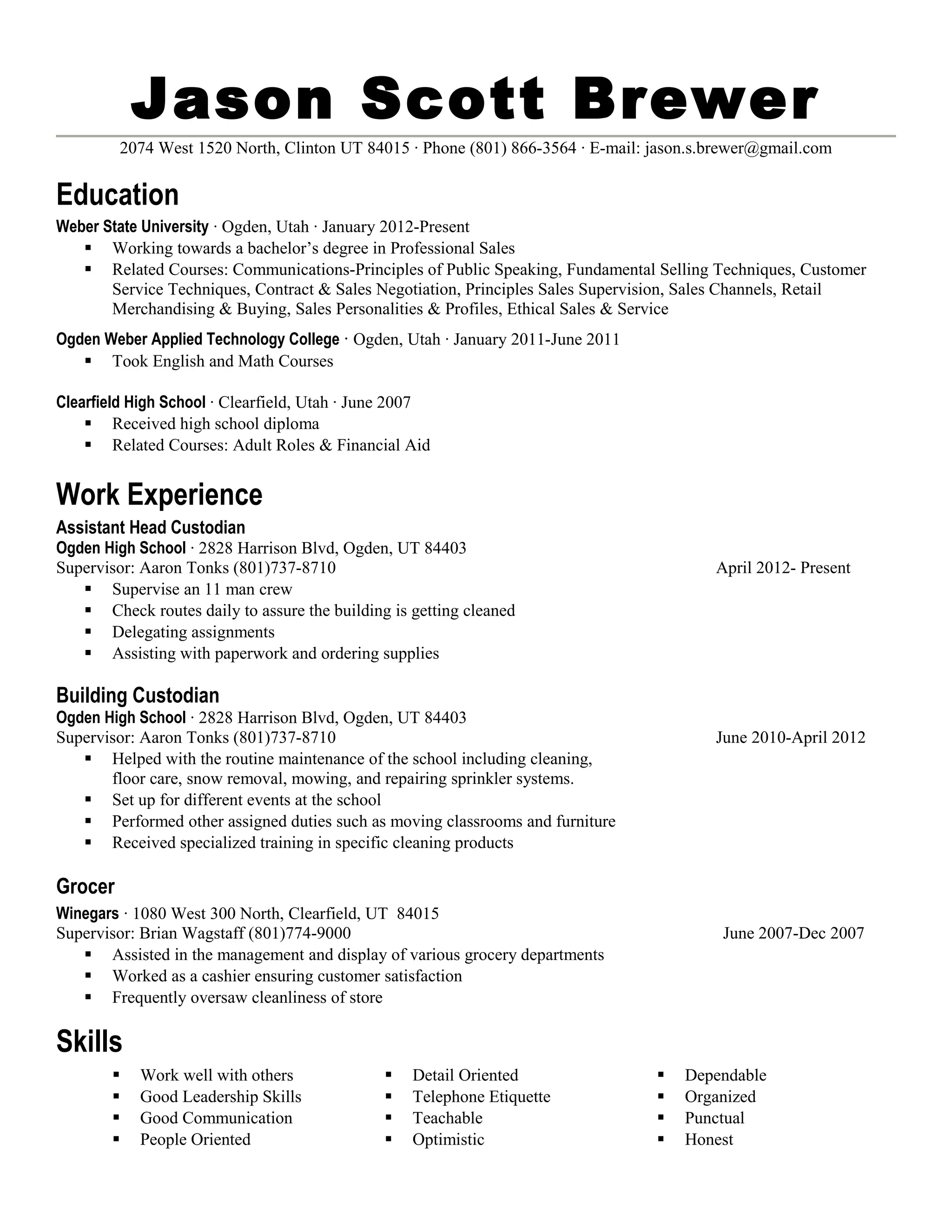 Jason Resume 1-19-15 | DOC | Resume Writing and Advice | Job Search