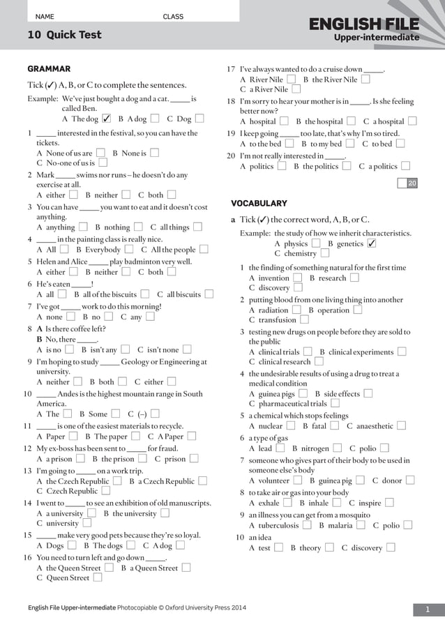 Ef3e uppint quicktest_10 | PDF | Medical Health