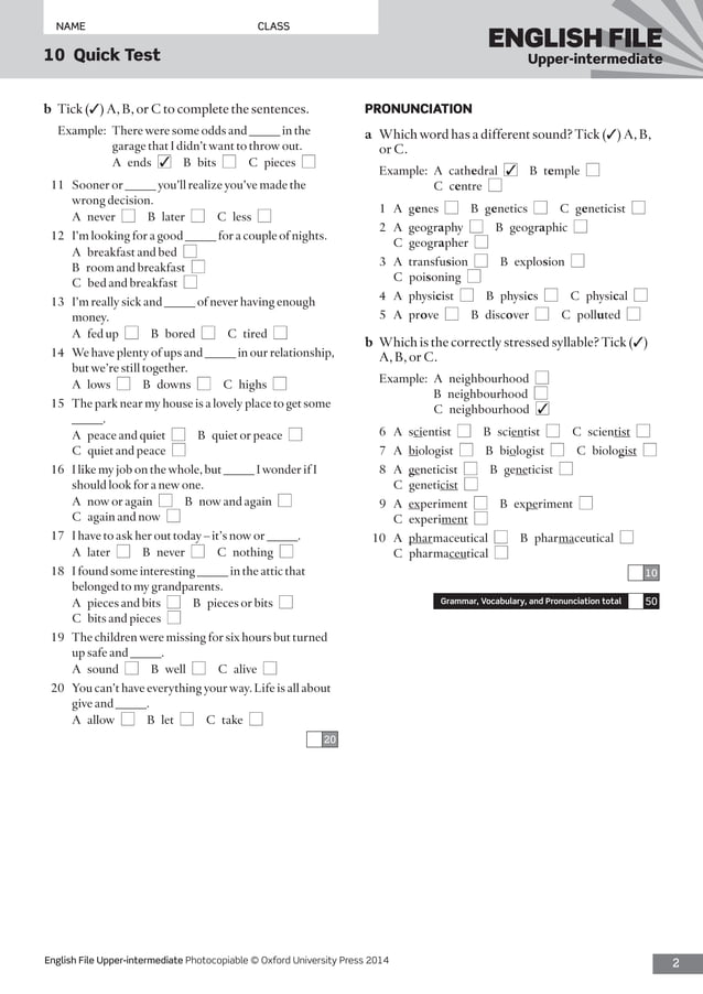 Ef3e uppint quicktest_10 | PDF | Medical Health