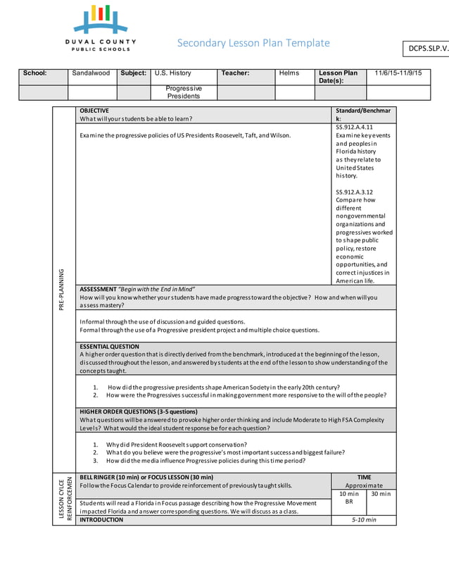Lesson Plan Roosevelt | PDF