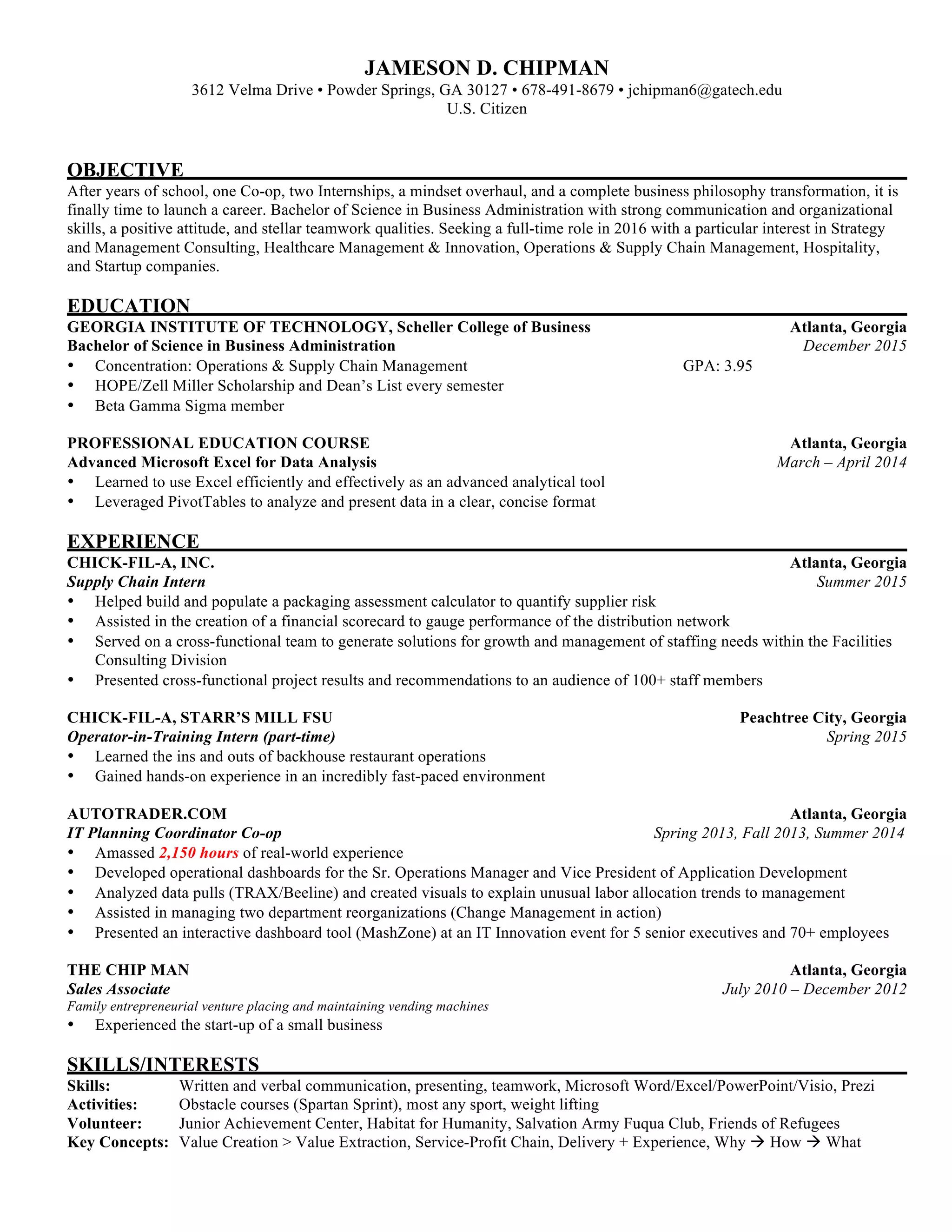Resume - Jameson Chipman | PDF | Business Administration | Business