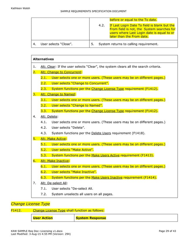 KAW SAMPLE Req Doc--Licensing v1 | PDF