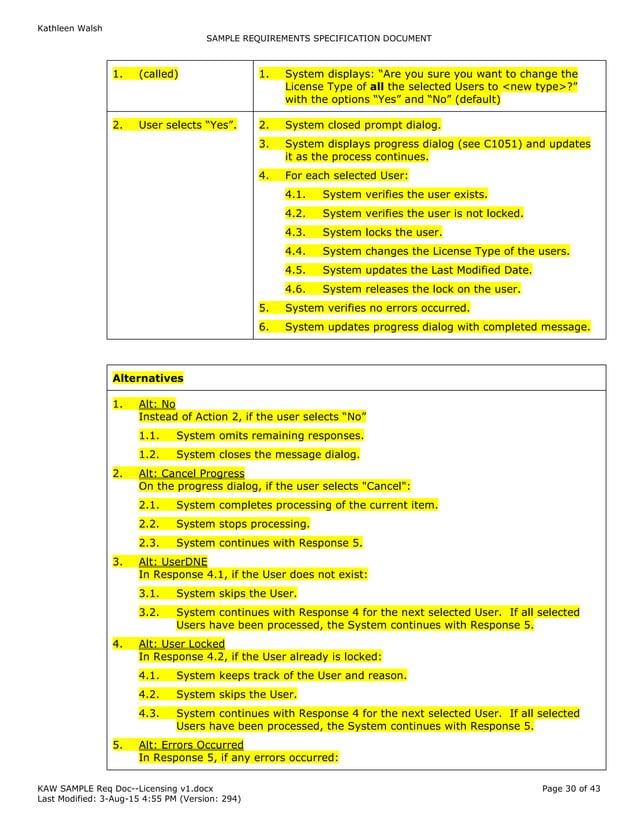 KAW SAMPLE Req Doc--Licensing v1 | PDF