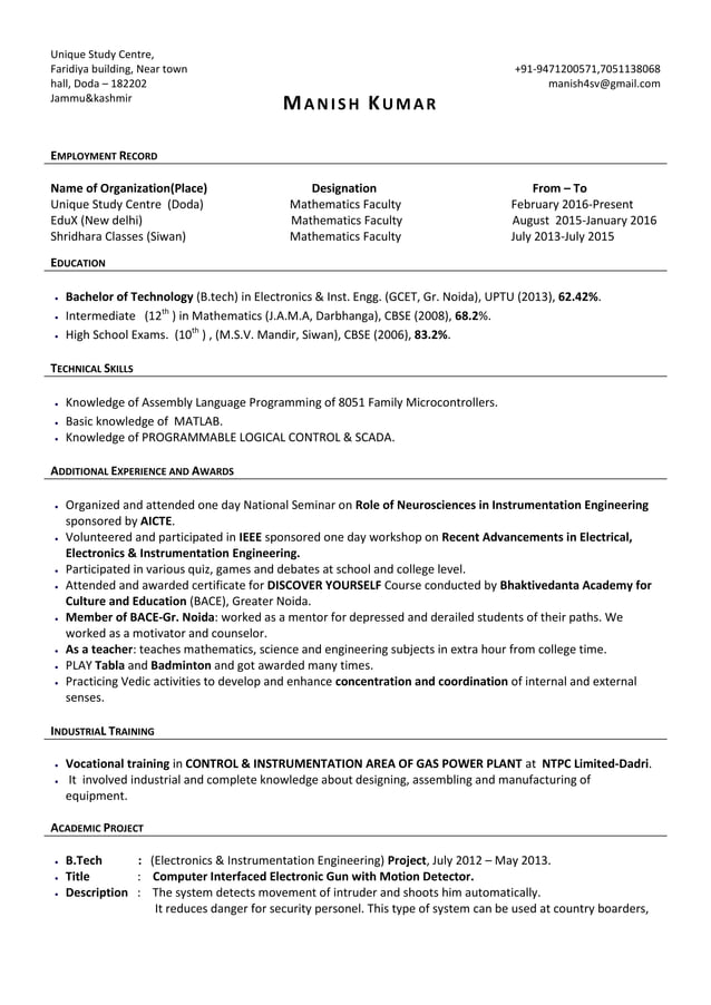 Manish RESUMEe 250416 | PDF