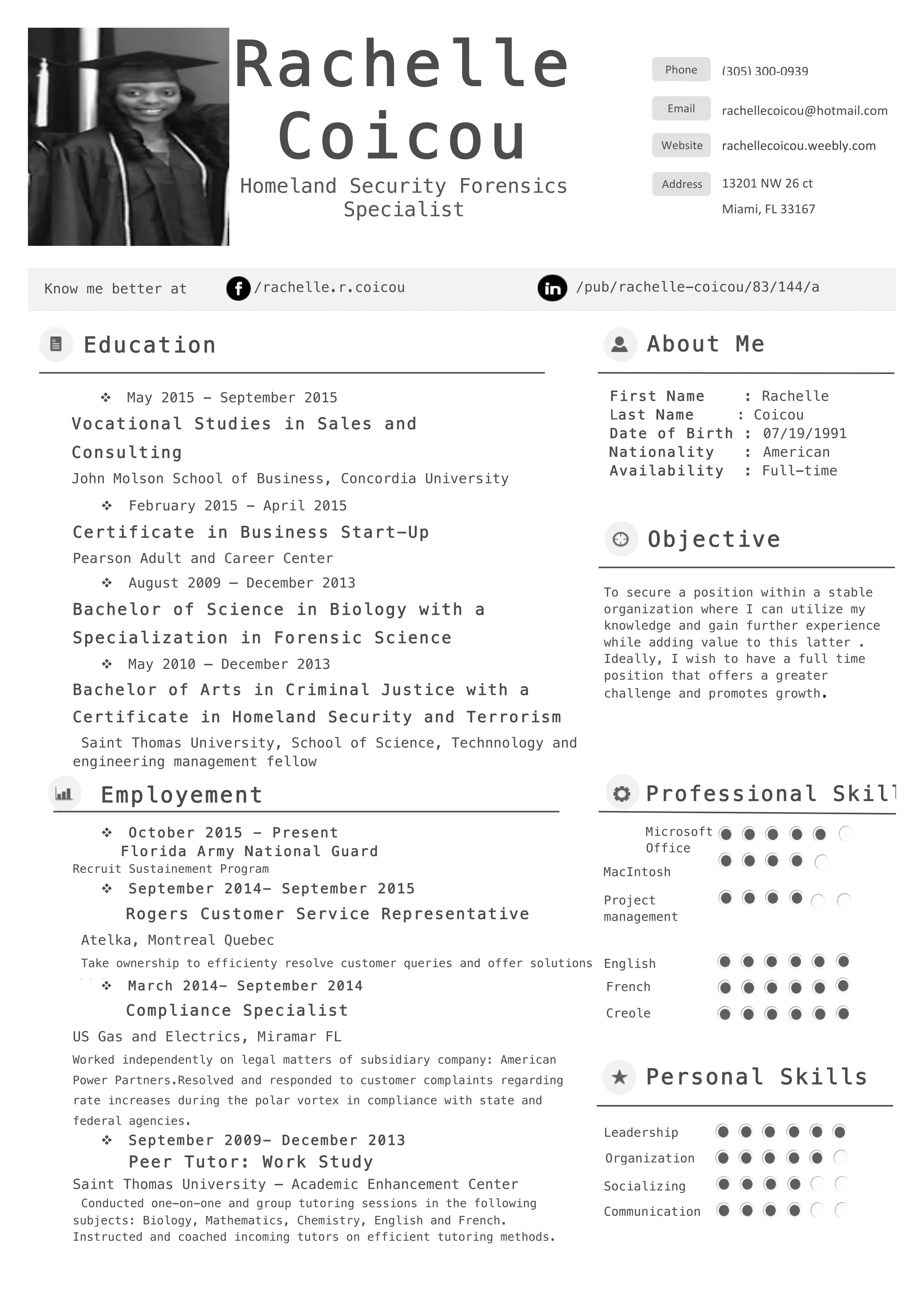 army Resume-RachelleCoicouEnglish OCT2015 | PDF