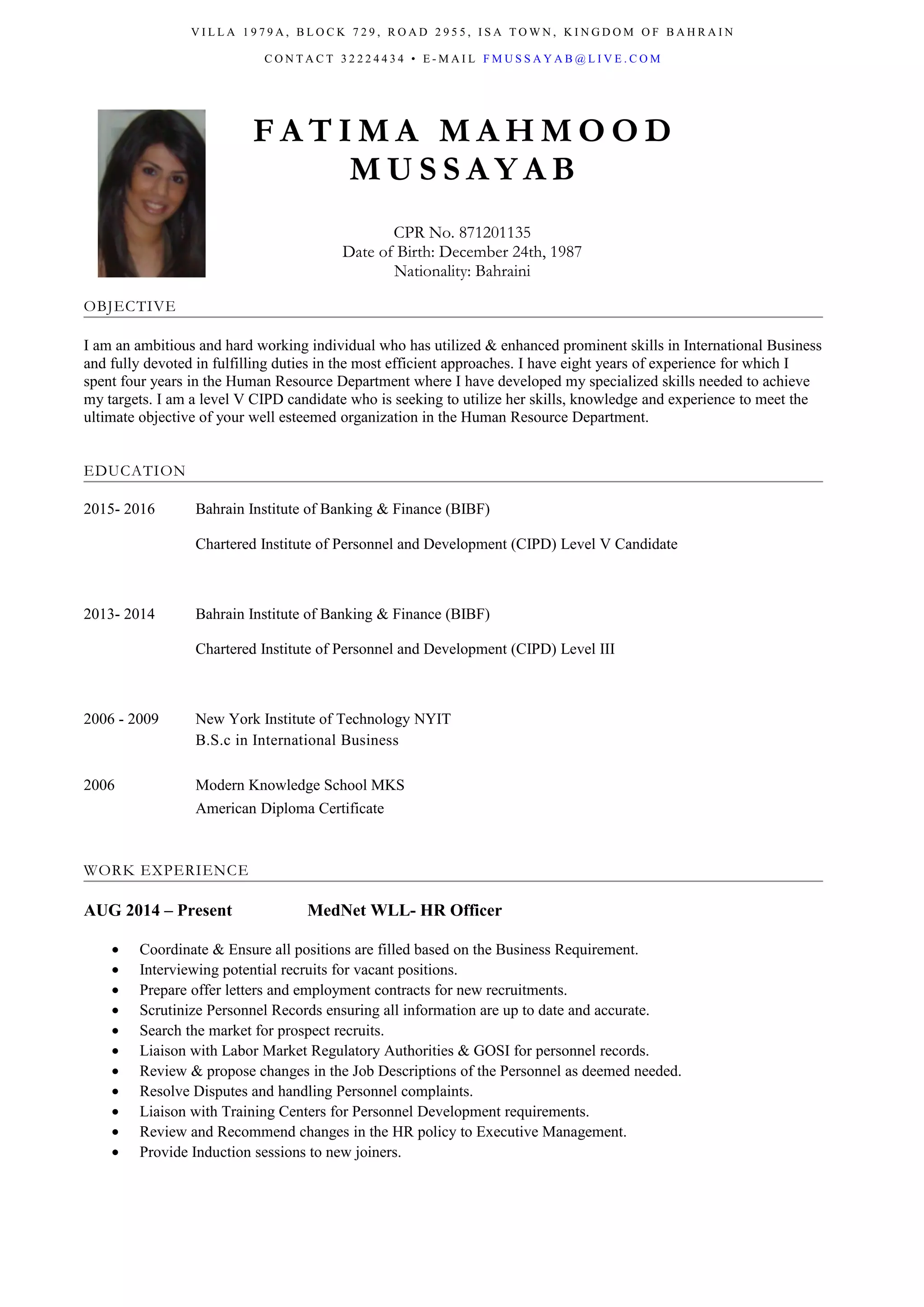 Fatima Mussayab CV - Latest | PDF