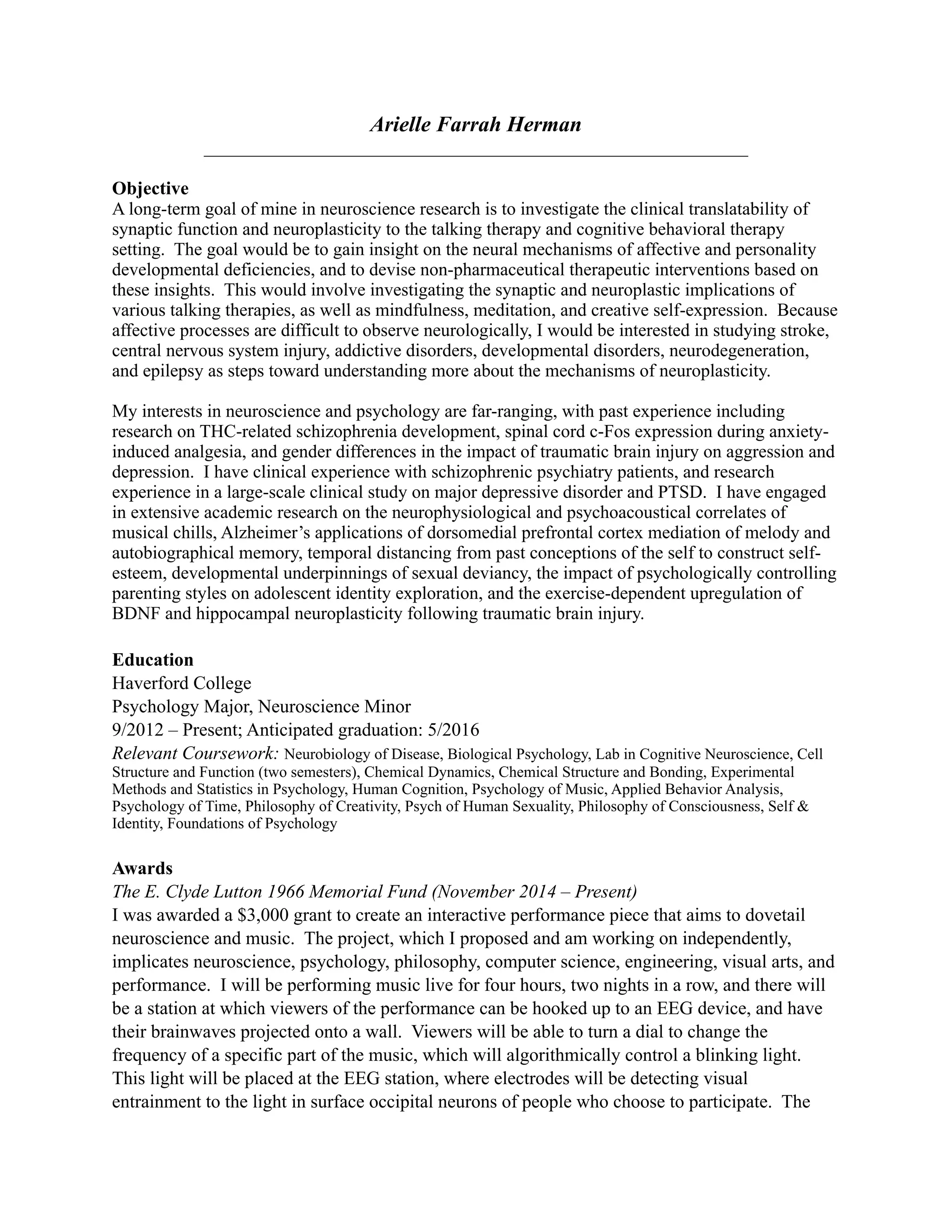 Arielle Herman Curriculum Vitae | PDF