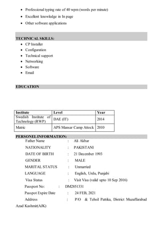 Ibrar Usmani CV | DOCX | Computer Networking | Computing