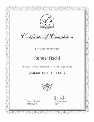 Holly and Hugo Animal Psychology certificate | PDF