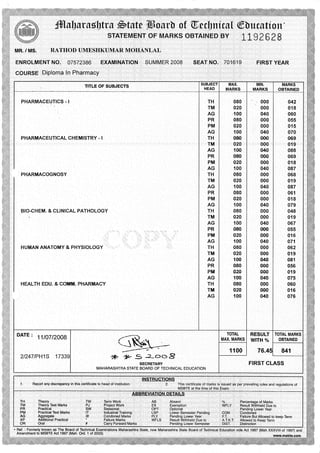 Diploma 1 yr & last yr marksheet | PDF