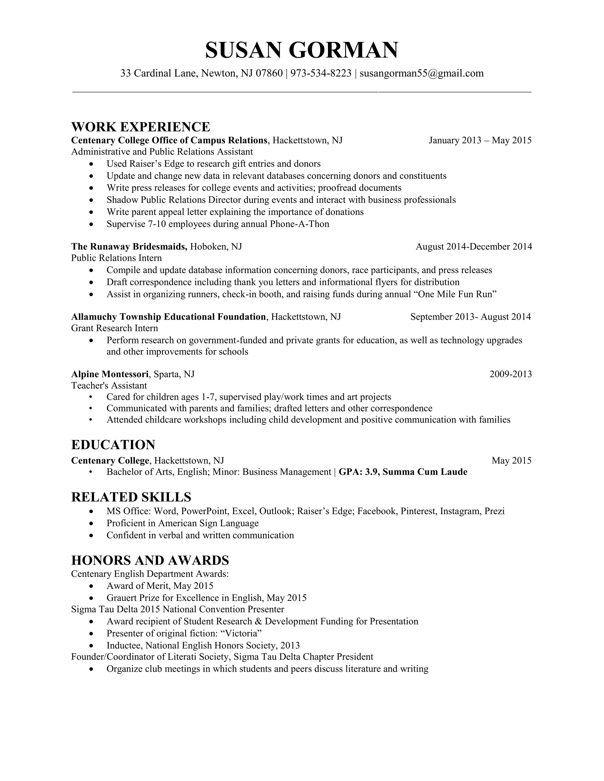 Susan Gorman Resume | PDF