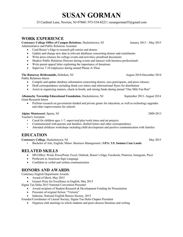 Susan Gorman Resume | PDF