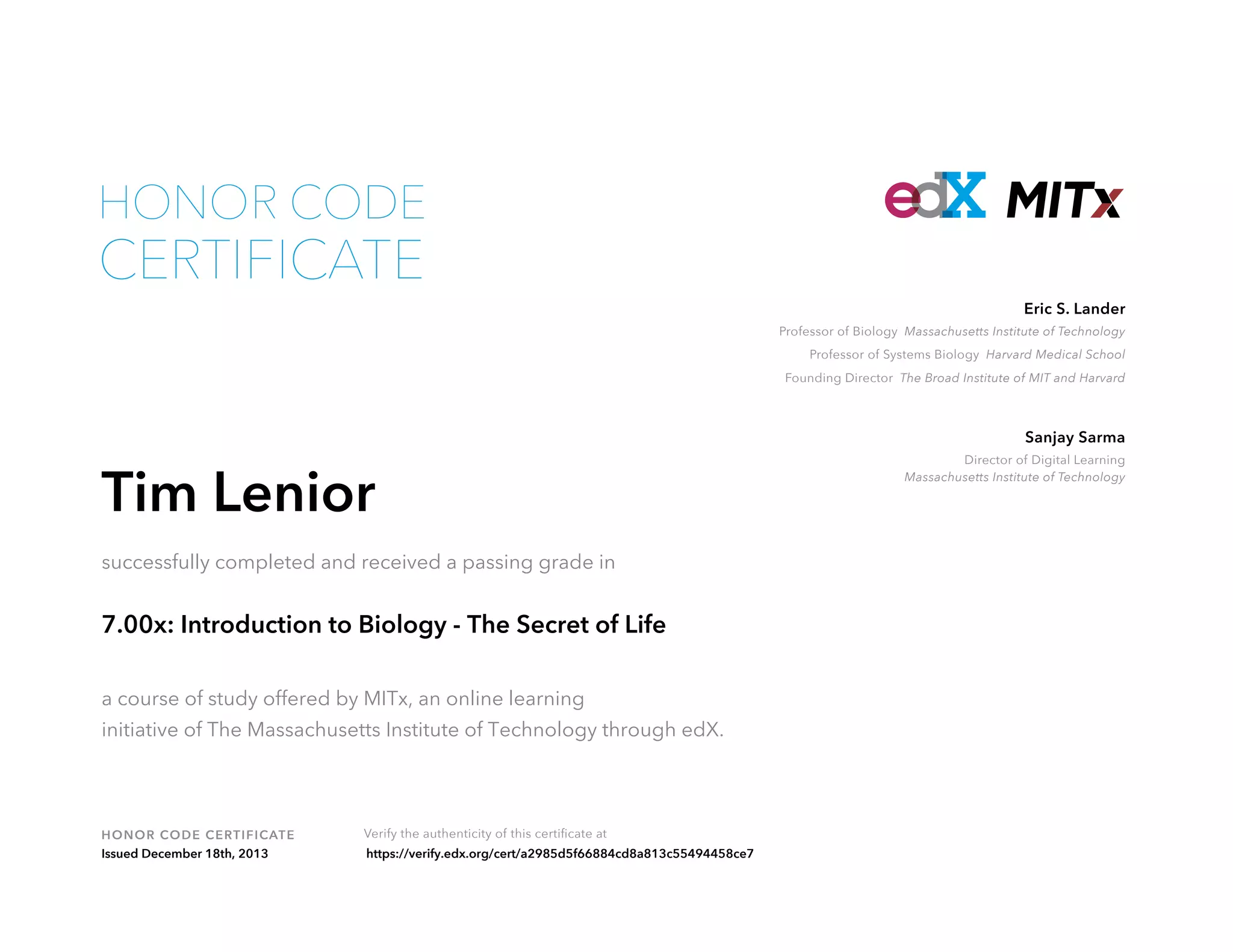 Certificate 700x MIT Introduction to Biology | PDF