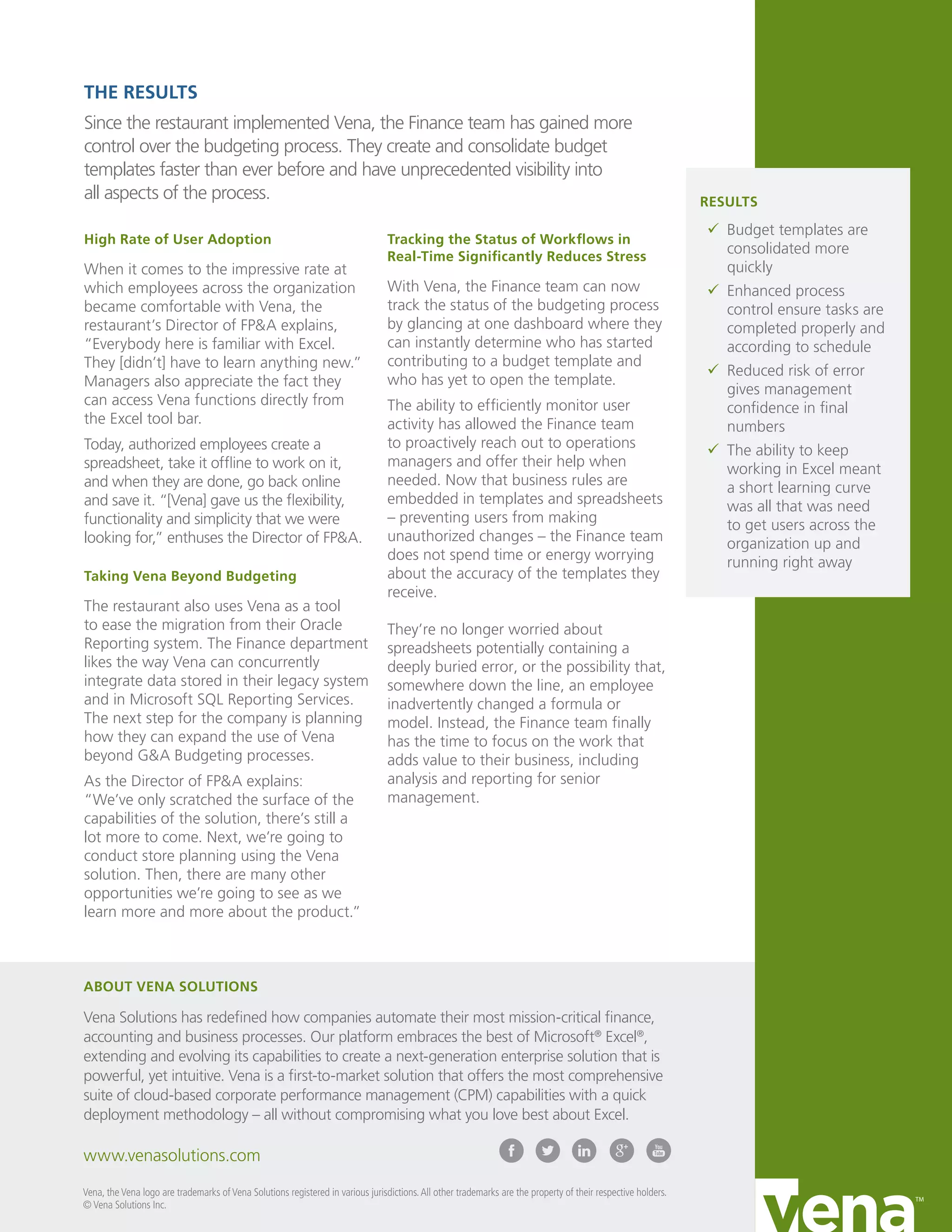 Vena Solutions – Fast Food Restaurant Chain - Case Study | PDF