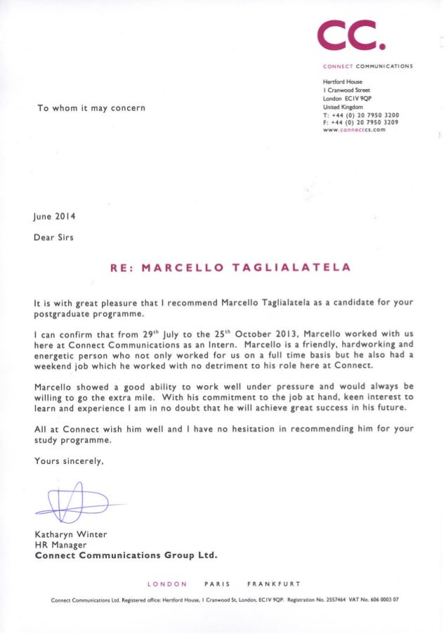 Recommendation letter MSc