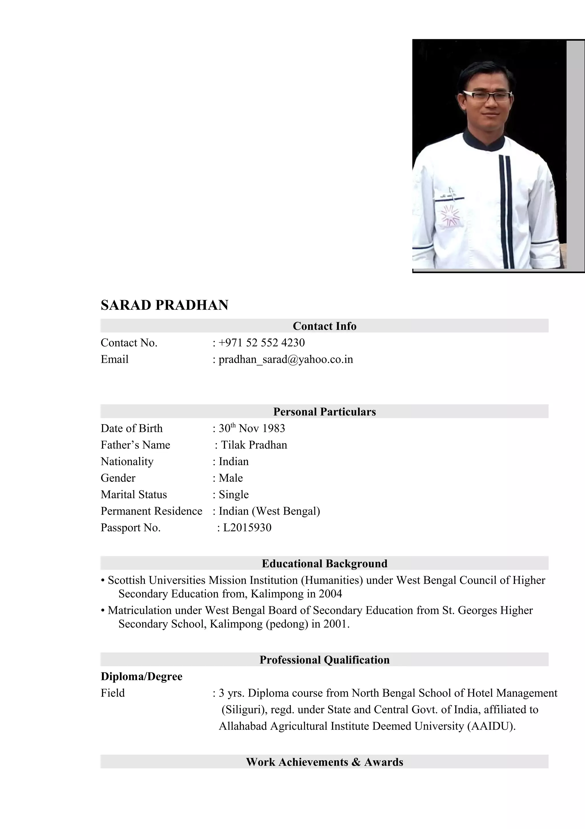 1,SARAD Resume | DOC | Hospitality Industry | Industries