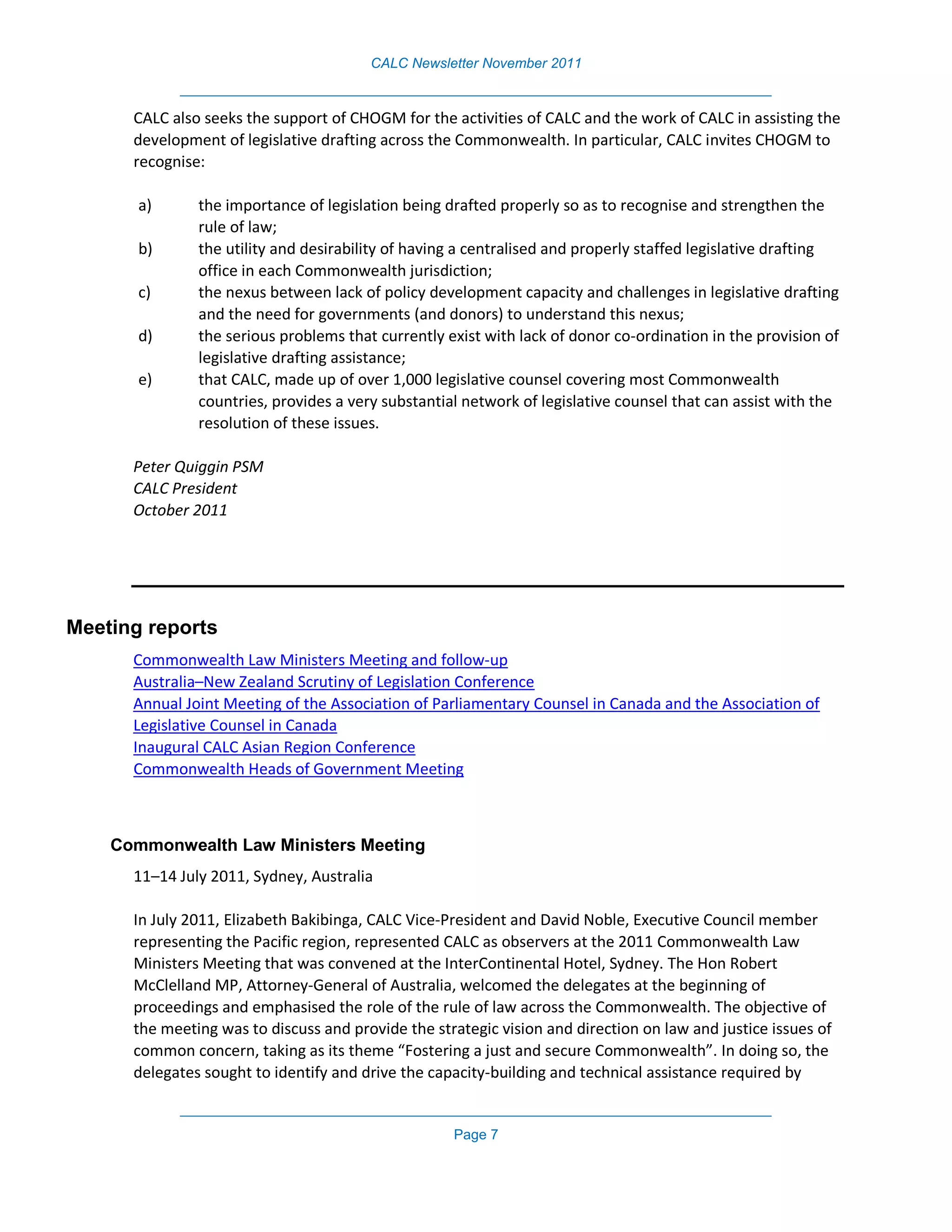 COMMONWEALTH ASSOCIATION OF LEGISLATIVE COUNSEL, NEWSLETTER-nov-2011 | PDF