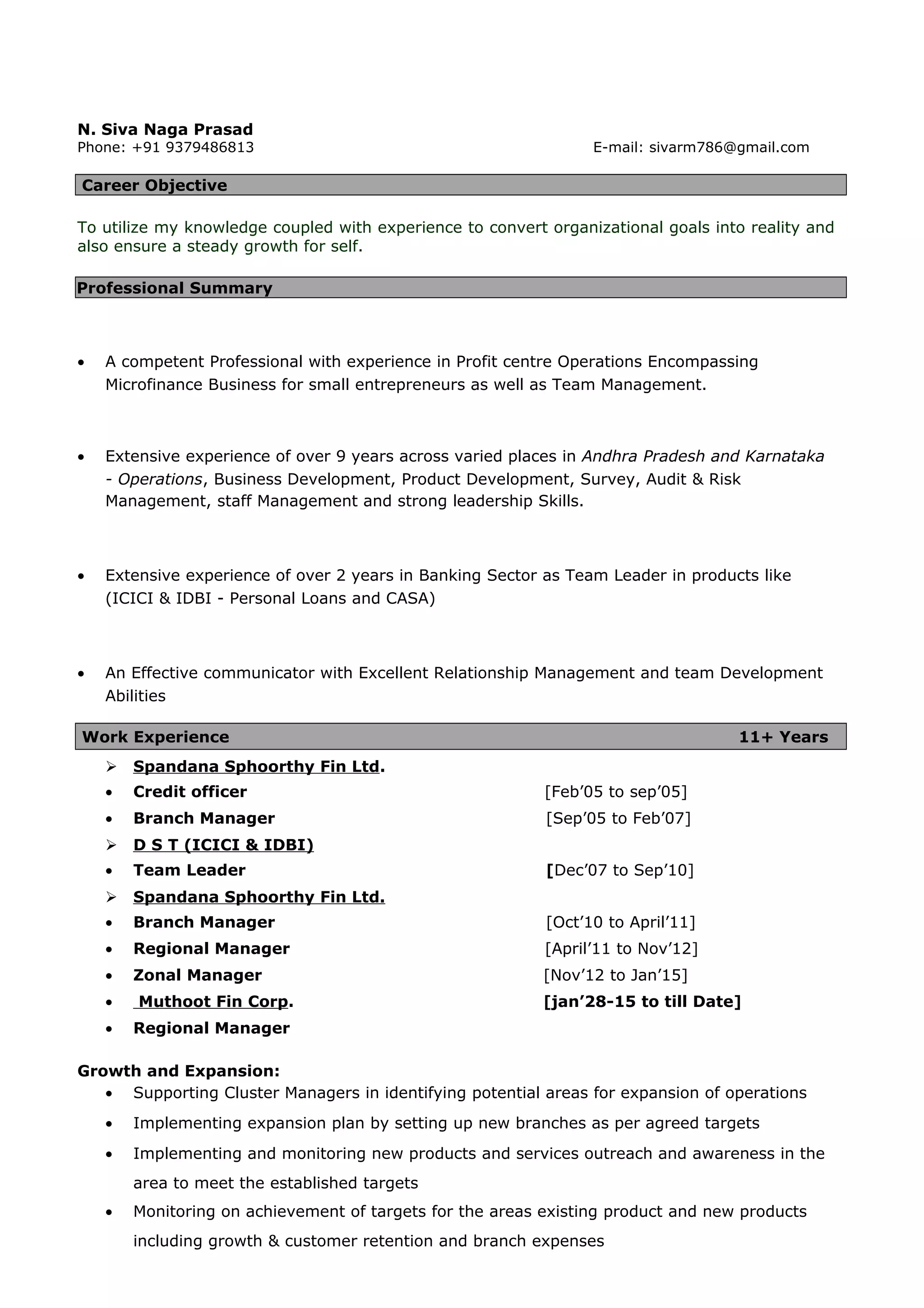 siva CV | DOC | Business Administration | Business