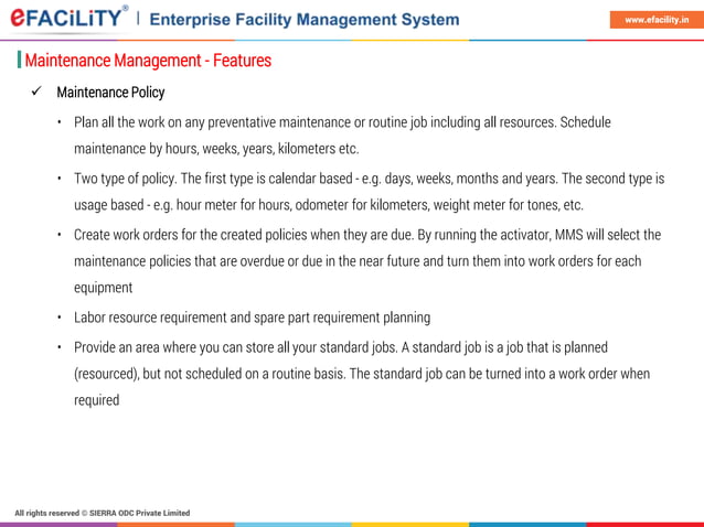 eFACiLiTY Maintenance Management System | PPT